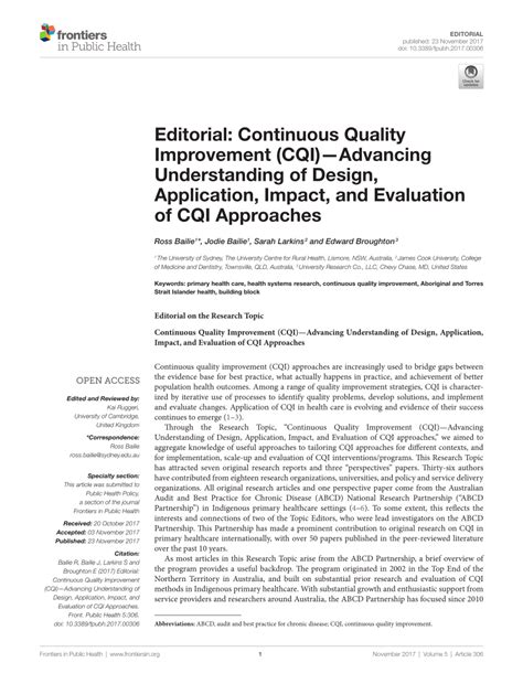 PDF Editorial Continuous Quality Improvement CQI Advancing