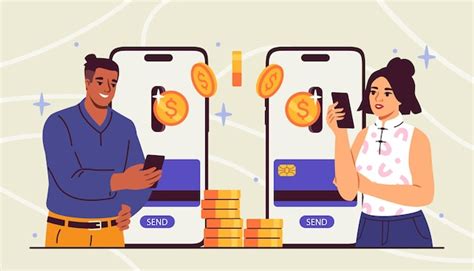 Premium Vector Money Transfer Concept Man And Woman Sending Golden Coins Through Smartphone