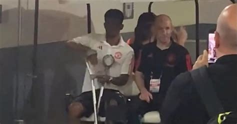 Man Utd Star Spotted Leaving Metlife Stadium On Crutches After Arsenal