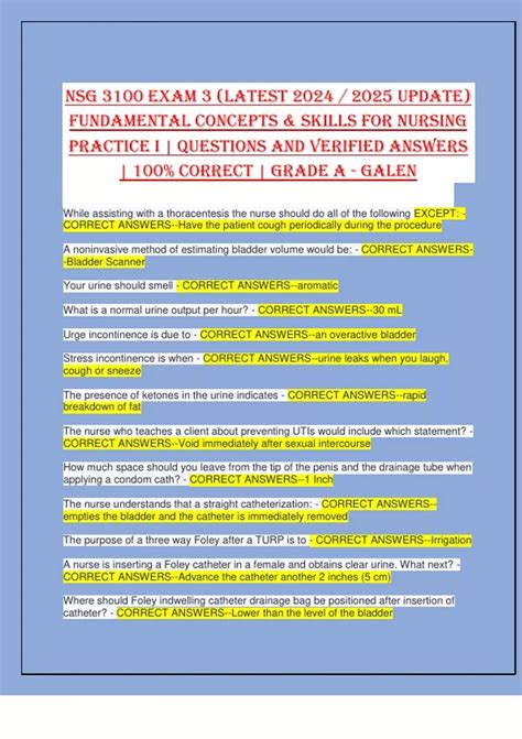 Nsg 3100 Exam 3 Latest 2024 2025 Update Fundamental Concepts And Skills For Nursing Practice I