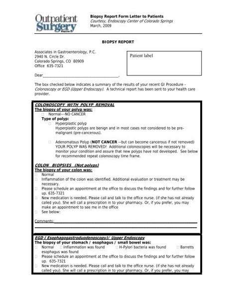 Biopsy Report Form Letter To Patients Outpatient Surgery Magazine