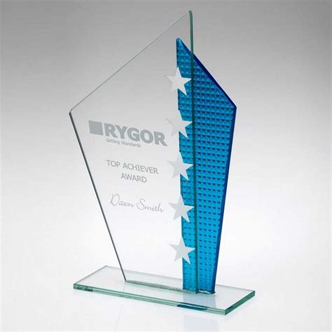 Clear Blue Jade Glass Award 4mm Thick Bl30 Jaycee Trophies