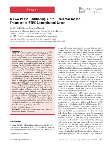 Pdf A Two Phase Partitioning Airlift Bioreactor For The Treatment Of