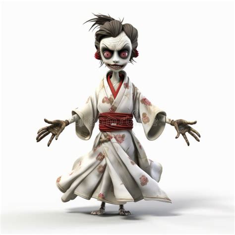 Cartoon Zombie Kimono Costume 3d Render For Halloween Stock