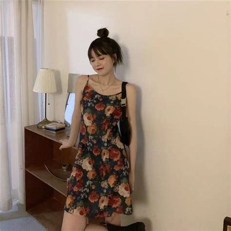 Er Skirtกระโปรง เดรส เดรสลายดอก กระโปรงเอวระบายภาพวาดสีน้ำมันสไตล์เกาหลีย้อนยุค Shopee Thailand