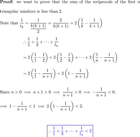 prove that the sum of the reciprocals of the first n trian quizlet