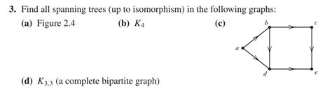 Solved 3 Find All Spanning Trees Up To Isomorphism In The