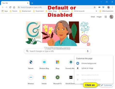 Enable Or Disable New Tab Page Customization Menu In Google Chrome Tutorials