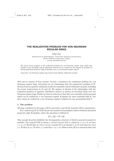 Pdf The Realization Problem For Von Neumann Regular Rings