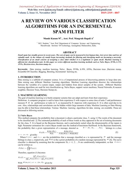 a review on various classification algorithms for an incremental spam