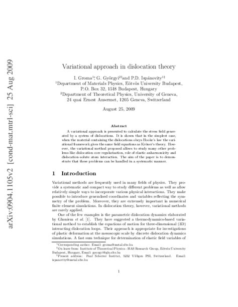 Pdf Variational Approach In Dislocation Theory