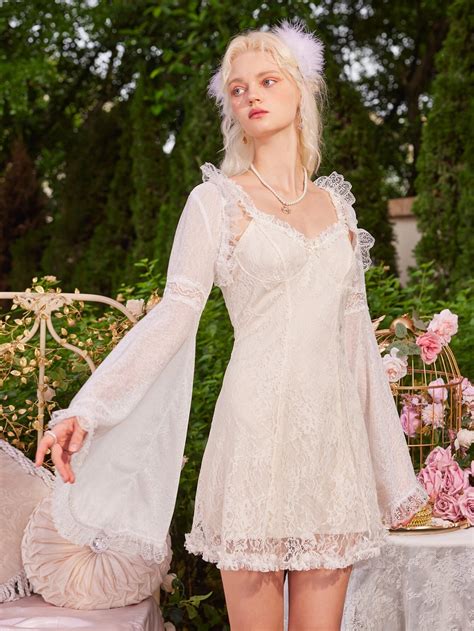 Romwe Fairycore Contrast Lace Bell Sleeve Top Shein Usa