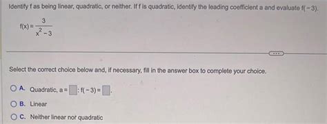 Answered Identify F As Being Linear Quadratic Or Neither If F Is Kunduz