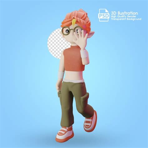 Une Fille De Personnage De Dessin Animé Dit Bonjour Psd Premium
