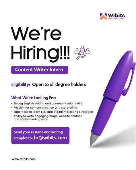Content Writer Intern Hiring In 2025 Writing Jobs Work For Hire Content Writing