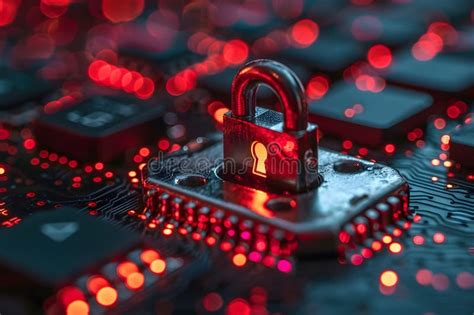 Cybersecurity Concept Lock Symbol On Electronic Circuit Board For Digital Protection Generative