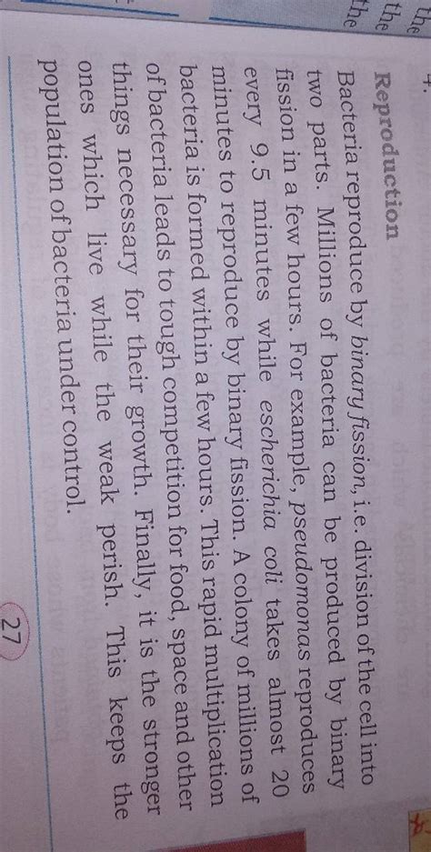 Reproduction Bacteria Reproduce By Binary Fission Ie Division Of The C