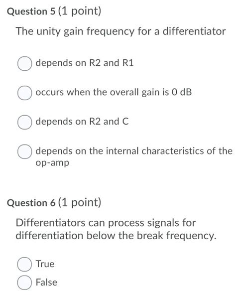 Solved Question 5 1 Point The Unity Gain Frequency For A Chegg Com