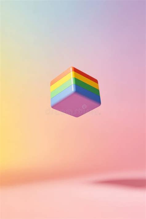 Vibrant Floating Cube With Smooth Glossy Texture Featuring Rainbow