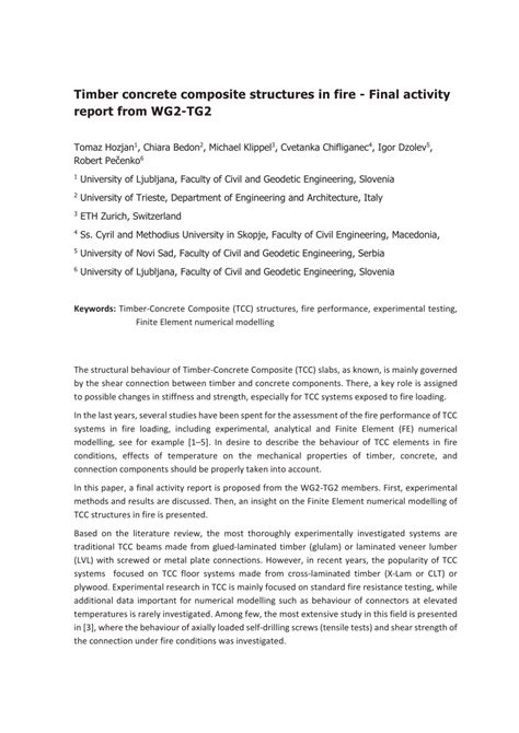 Pdf Timber Concrete Composite Structures In Fire Final Activity Report From Wg2 Tg2