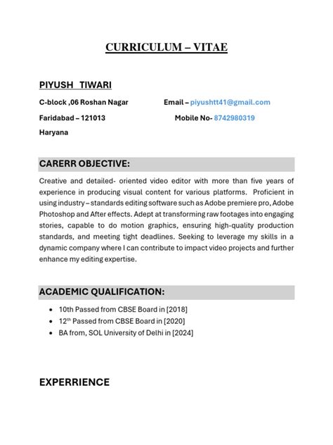 Piyush Resume Pdf Editing Adobe Photoshop