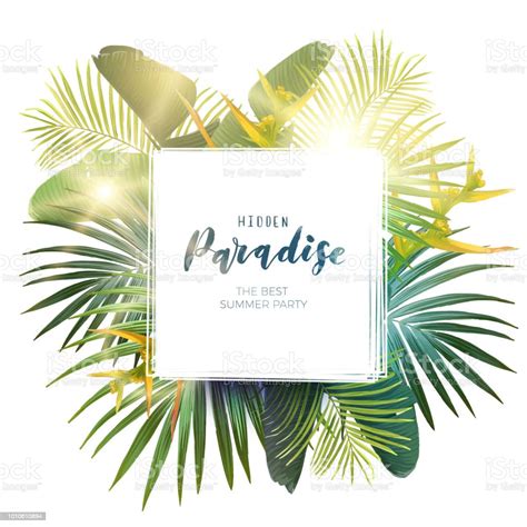 녹색 여름 이국적인 야자수 잎 식물 및 노란 꽃과 열 대 배경 벡터 꽃 배경입니다 하와이 문화에 대한 스톡 벡터 아트 및 기타 이미지 하와이 문화 꽃 식물 열대 기후