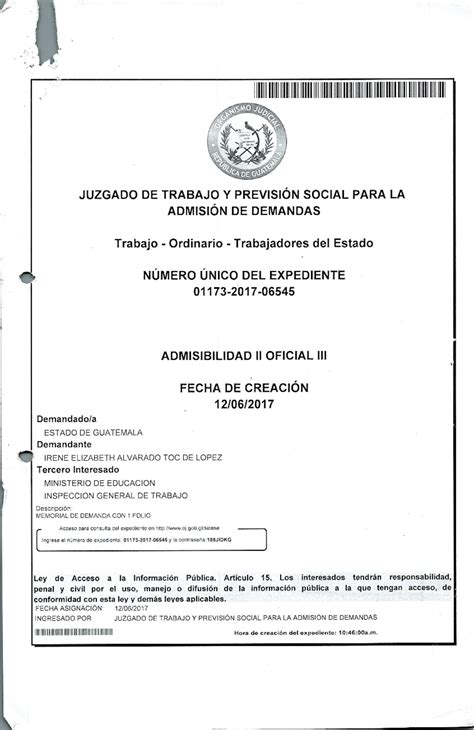Expediente 0001 Judici De Quality Juzgado De Trabajo Y PrevisiÓn