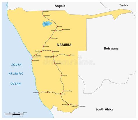 Route Network Map And Train Stations In Namibia Stock Vector