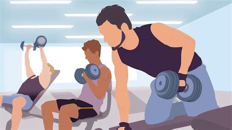 Hombres Haciendo Ejercicio Levantando Pesas En El Gimnasio Vector Premium