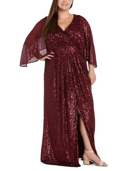 Nightway Plus Size V Neck Flare Sleeve Sequin Gown Macys