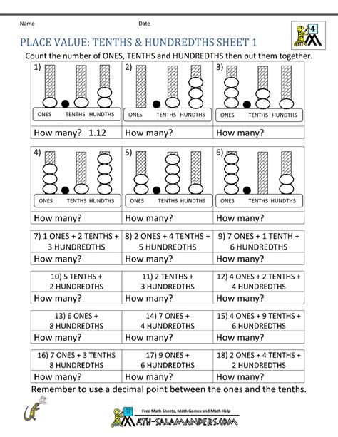 Place Value Decimal Worksheet
