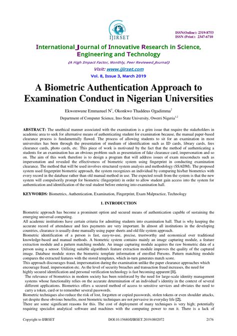 Pdf A Biometric Authentication Approach To Examination Conduct In Nigerian Universities