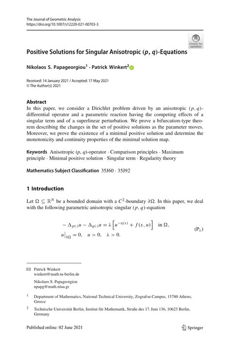 Pdf Positive Solutions For Singular Anisotropic P Q Equations