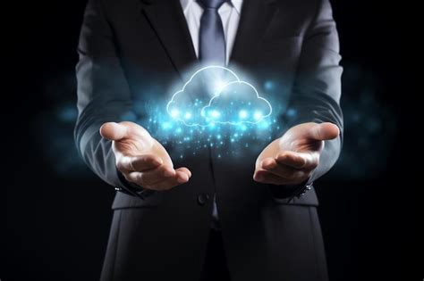 Premium Photo Man Holding Virtual Cloud Computing On Hand With Connection Line