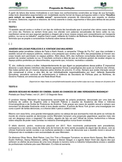 Tema De Redação Desafios Para Reduzir Os Casos De Assédio Sexual Pdf