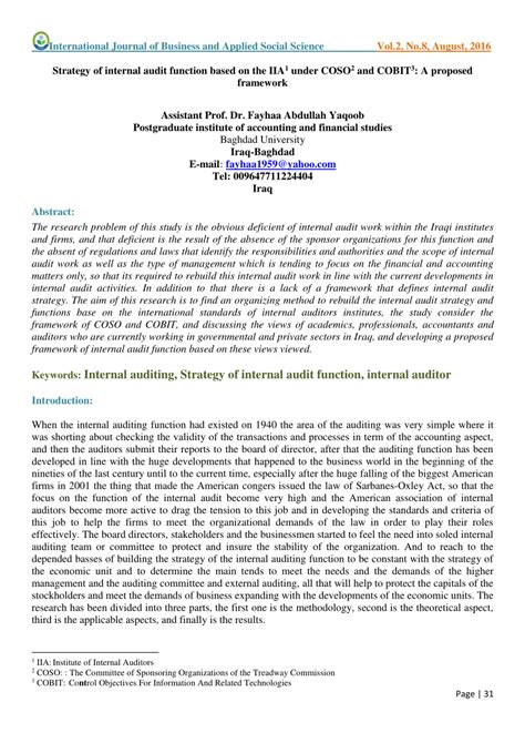 Pdf Strategy Of Internal Audit Function Based On The Iia Under Coso And Cobit A Proposed