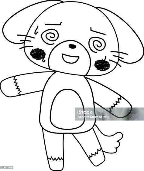 귀여운 개 캐릭터의 흑백 풀 길이 일러스트 개에 대한 스톡 벡터 아트 및 기타 이미지 개 걱정하는 귀여운 Istock