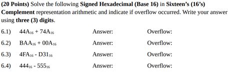 Solved Points Solve The Following Signed Hexadecimal Chegg