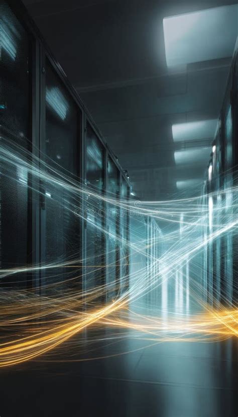 Realistic Data Center Network Illustration Showcasing Seamless Server Connections And Data Flow