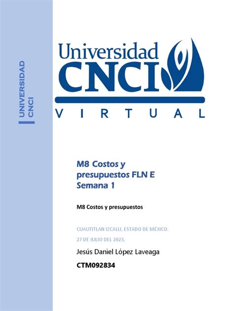 M8 Costos Y Presupuestos Fln E Semana 1 Pdf Crecimiento Personal Y