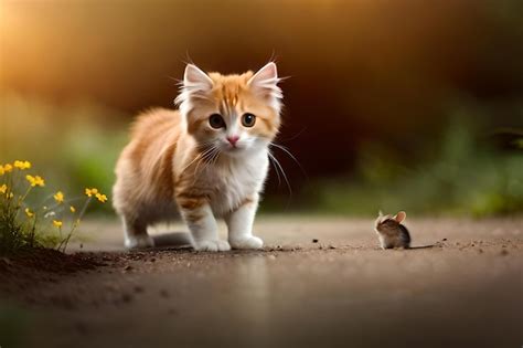Premium Photo A Cat And A Mouse On A Path