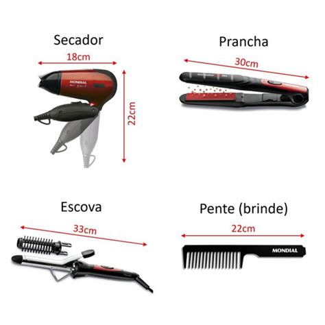 Kit Beleza Mondial Secador Prancha Escova Kt 53 Bivolt R 172 90