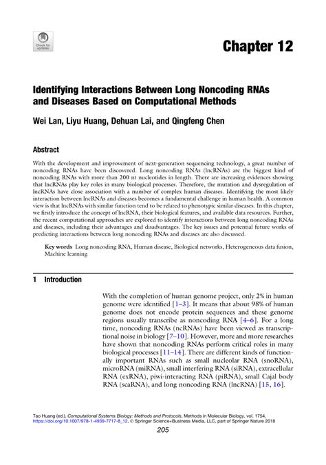 Pdf Identifying Interactions Between Long Noncoding Rnas And Diseases Based On Computational