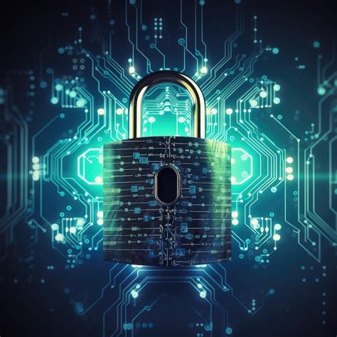 Premium AI Image Cybersecurity Padlock Shield Protecting Data
