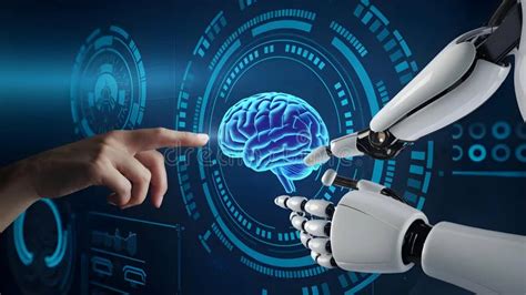 A Human Hand Reaches Out To Touch A Digital Brain Representation Displayed On A Futuristic