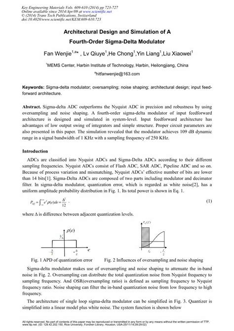 Pdf Architectural Design And Simulation Of A Fourth Order Sigma Delta