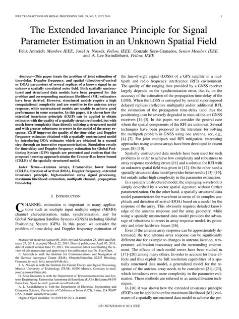 Pdf The Extended Invariance Principle For Signal Parameter Estimation
