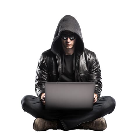 Hacker Using Laptop Computer In Dark Clothing 55132136 PNG