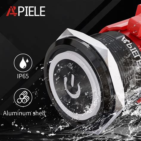 Snapklik Com APIELE 22mm Latching Push Button Switch 12V 10A Power Symbol Ring Led Car Metal