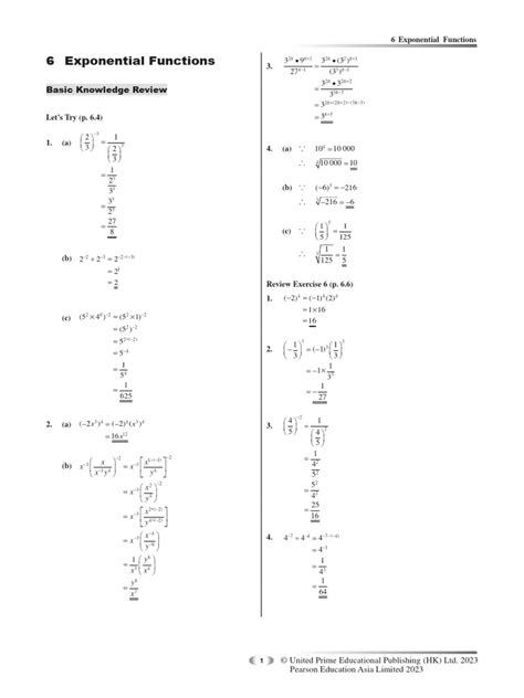 hkdse mathematics in action 3rd edition 4b chapter 06 exponential functions full solution